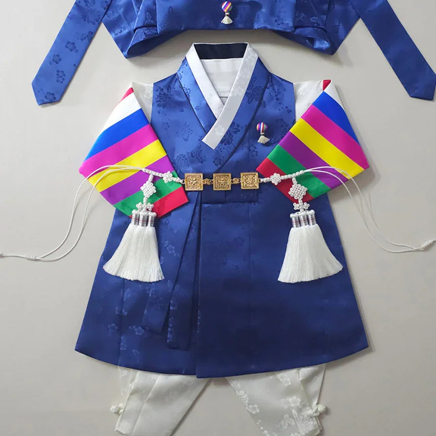 Minjae Saekdong Blue Boy Hanbok – Traditional Felted Floral Set for Dol ...