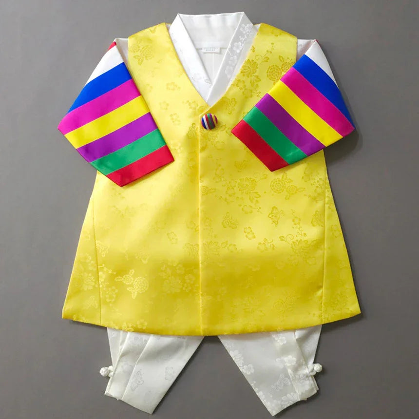 Hoo Yellow Boy Hanbok – Modern Korean Dol Outfit with Saekdong Details