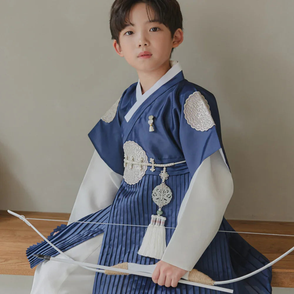Sungkoon Navy Pleated Hanbok for Boys – Traditional Korean Dol Outfit