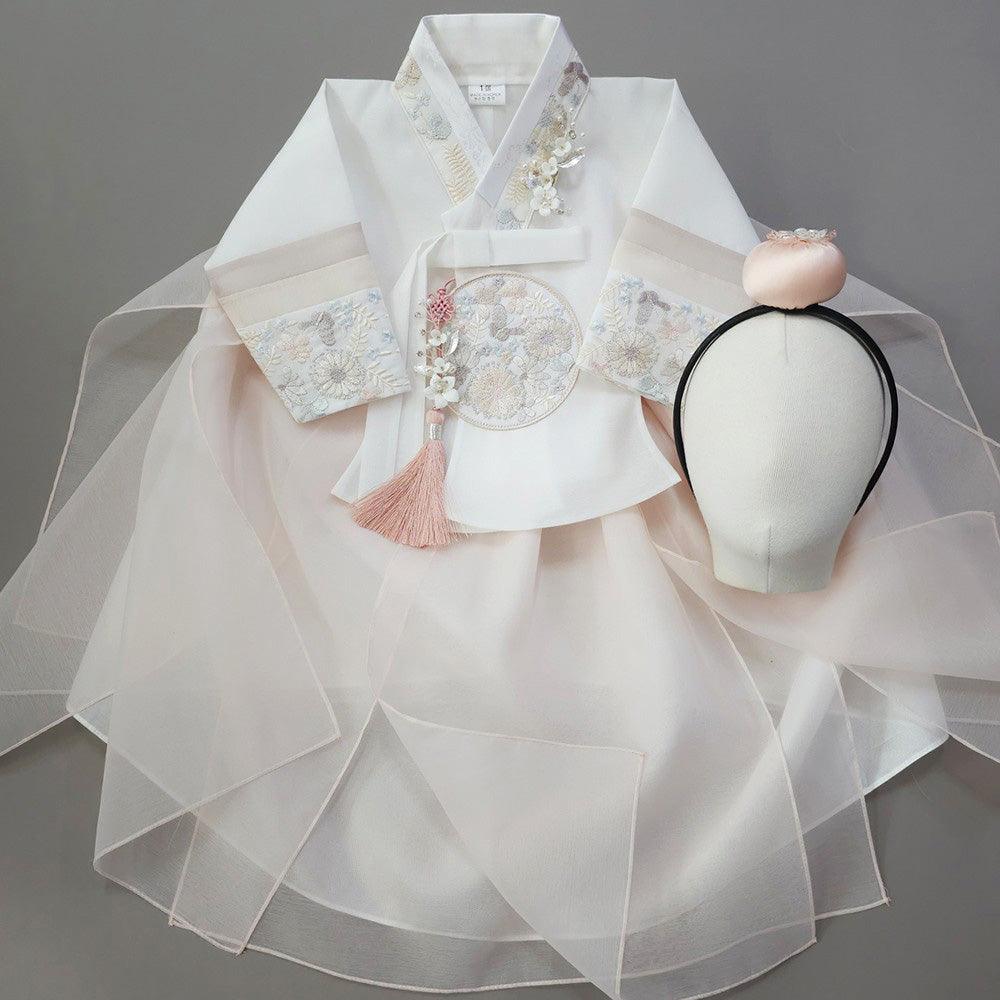 Hyunjoo Light Pink Layered Skirt Girl Hanbok | Korean Hanbok Online