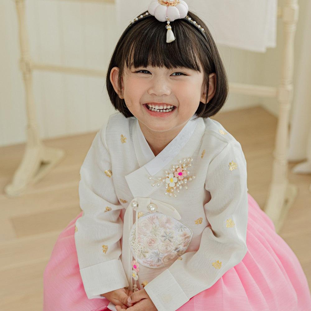 Yebon Gold Foil Pink Girl Hanbok | Dol Baekil