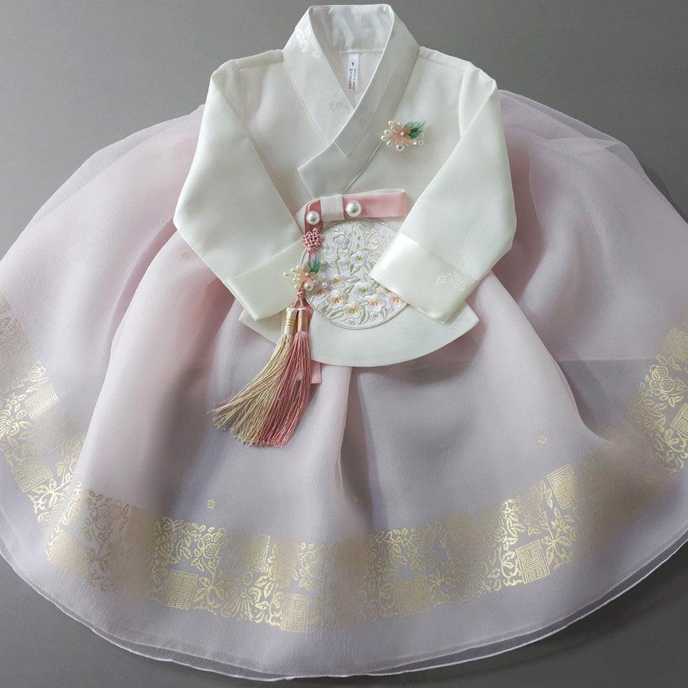 Yurim Gold Foil Light Pink Skirt Girl Hanbok | Korean Hanbok Online