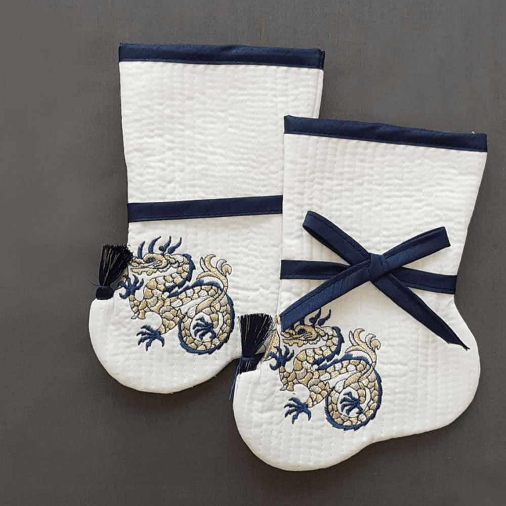 Dragon Quilted Hanbok Socks - Traditional Korean Socks for Kids